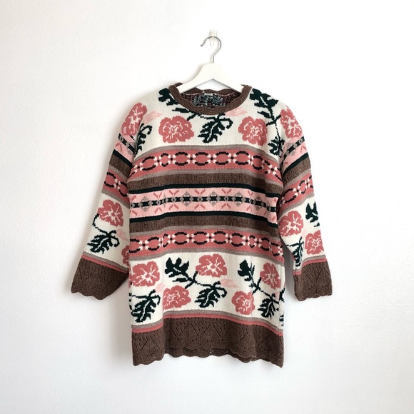 Basic Editions | Sweaters | Vintage Basic Editions Pink Brown Floral ...